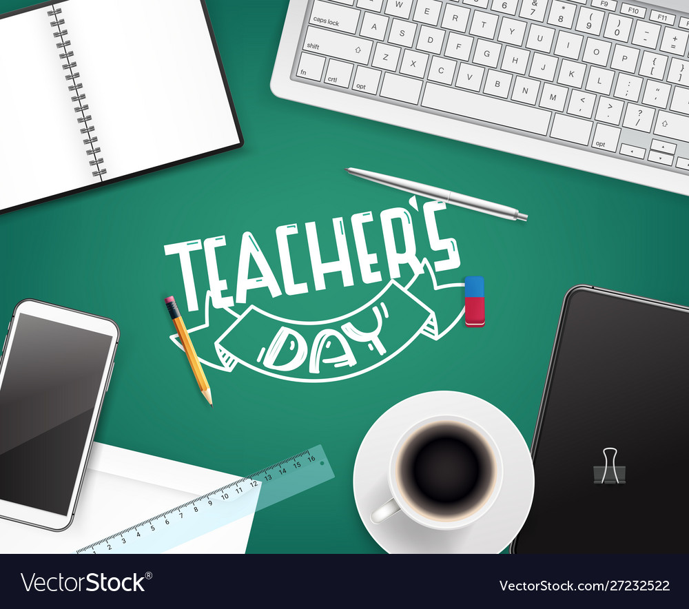 Happy teachers day greeting card concept top view Vector Image Happy teachers day greeting card concept top view Vector Image