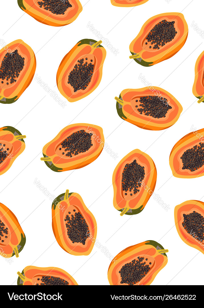 Papaya fruits seamless pattern on white Royalty Free Vector
