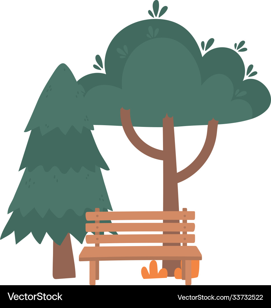 Pine trees foliage bench park nature isolated icon