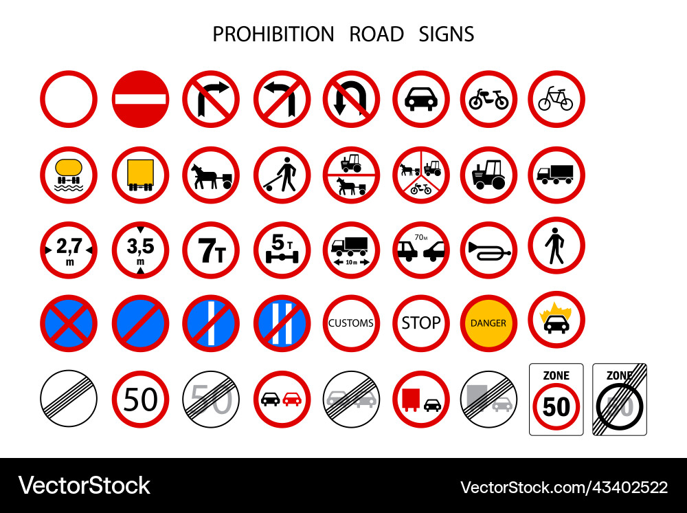 Prohibition road signs mark prohibited Royalty Free Vector
