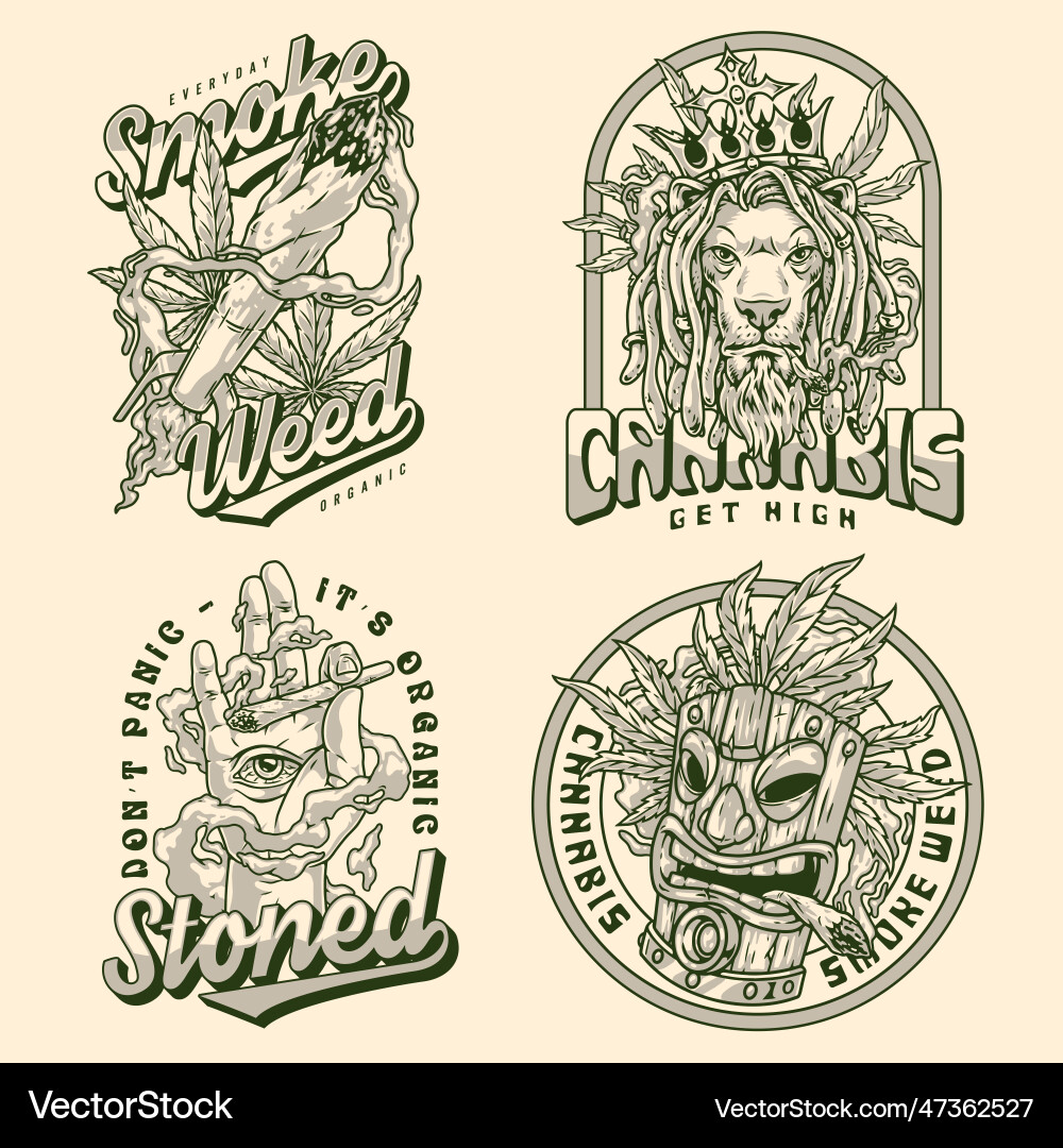 Cannabis weed monochrome set sticker Royalty Free Vector