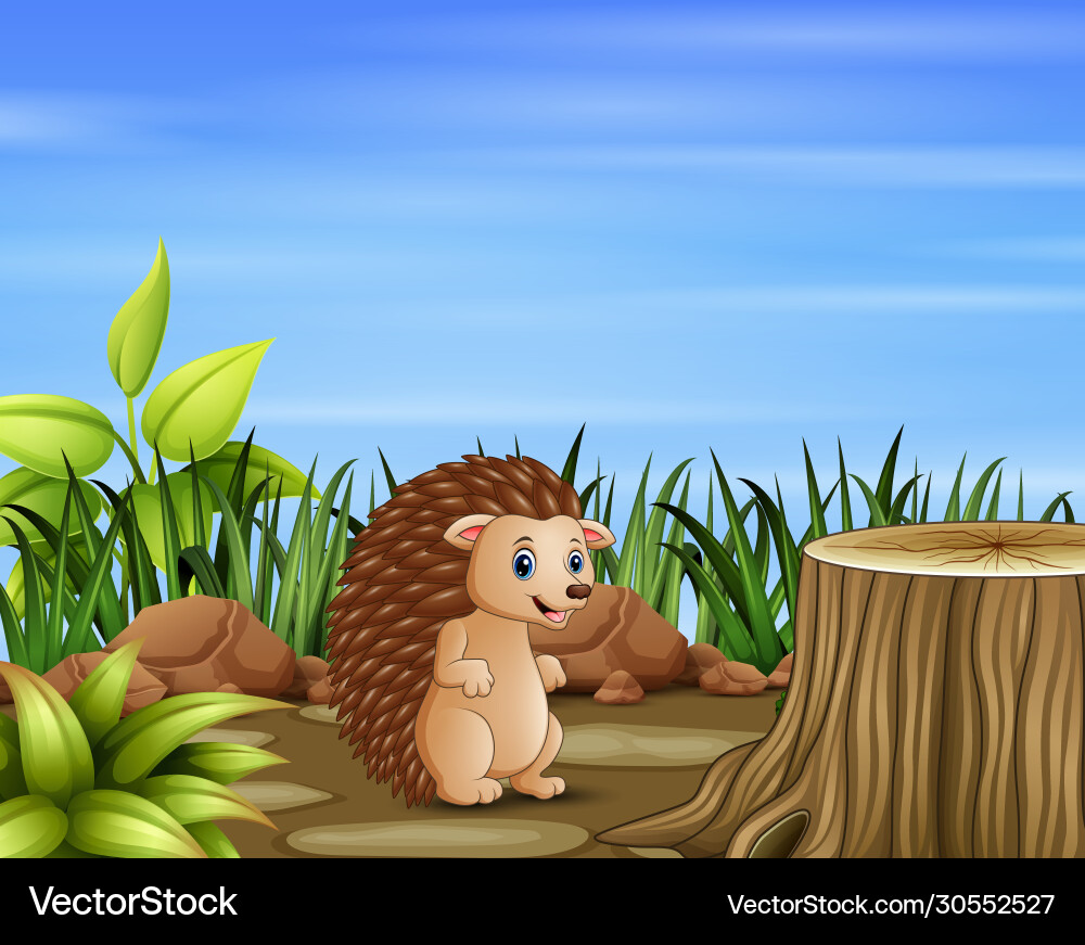 Cartoon hedgehog in field Royalty Free Vector Image