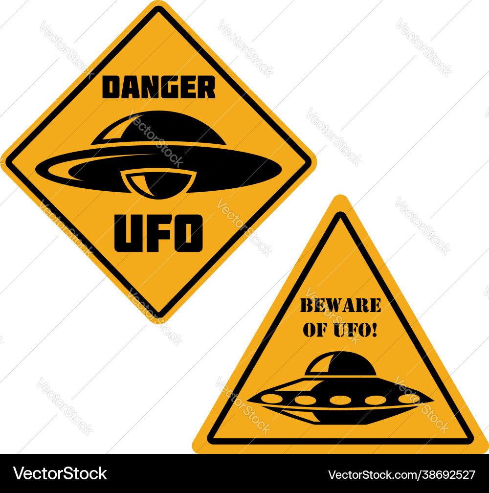 Danger ufo zone sign with ufo Royalty Free Vector Image