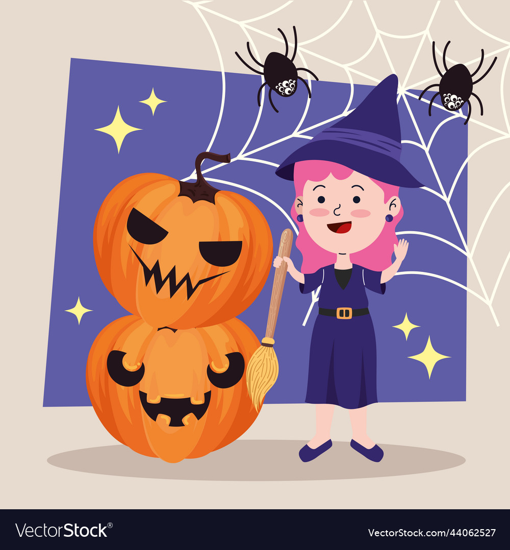 Halloween witch with pumpkins Royalty Free Vector Image