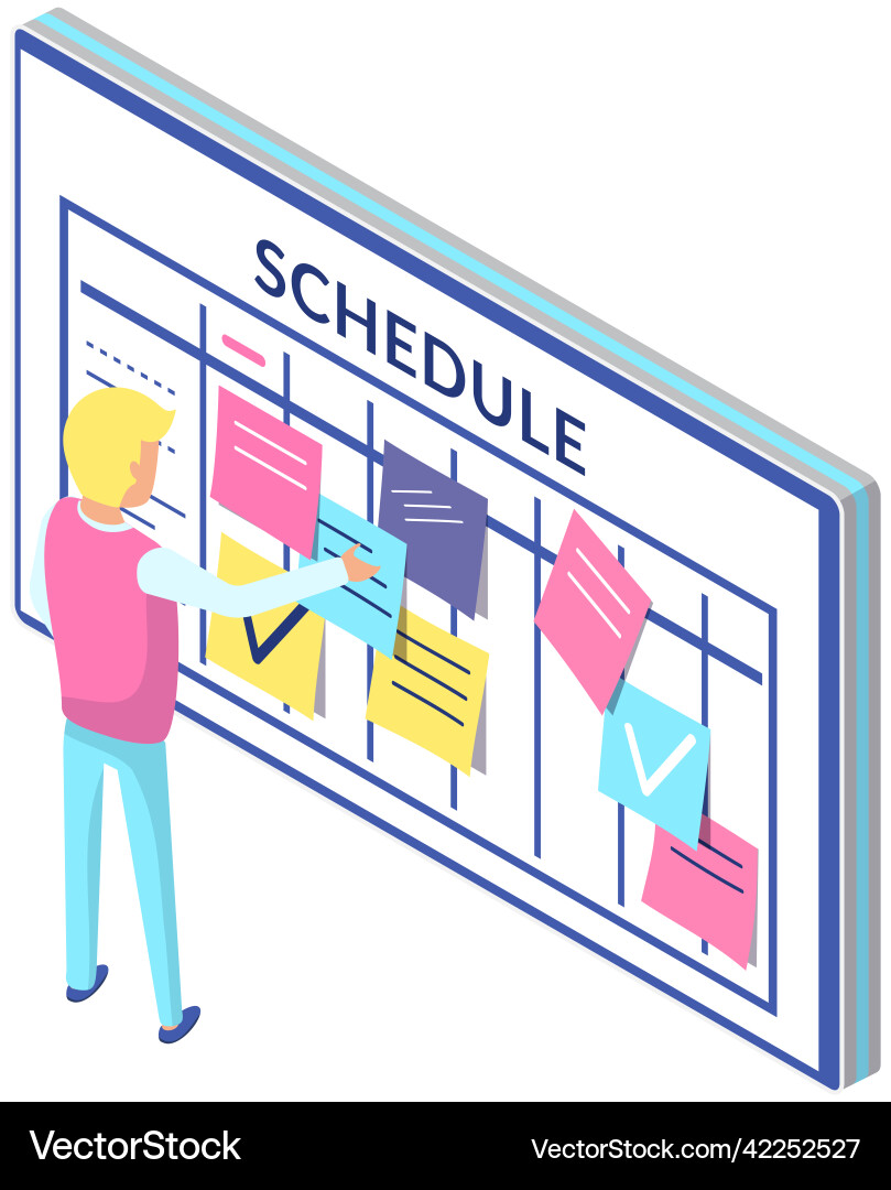Task planning businessman look at calendar time Vector Image
