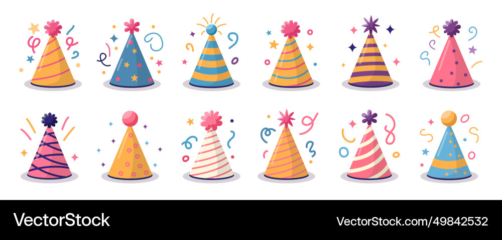 Set of colored party hats Royalty Free Vector Image