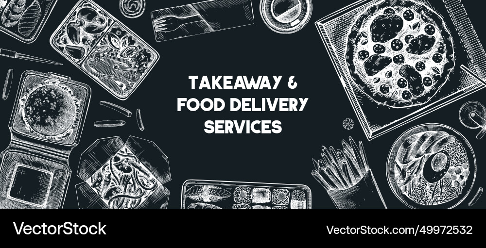 Takeaway and food delivery frame hand drawn Vector Image