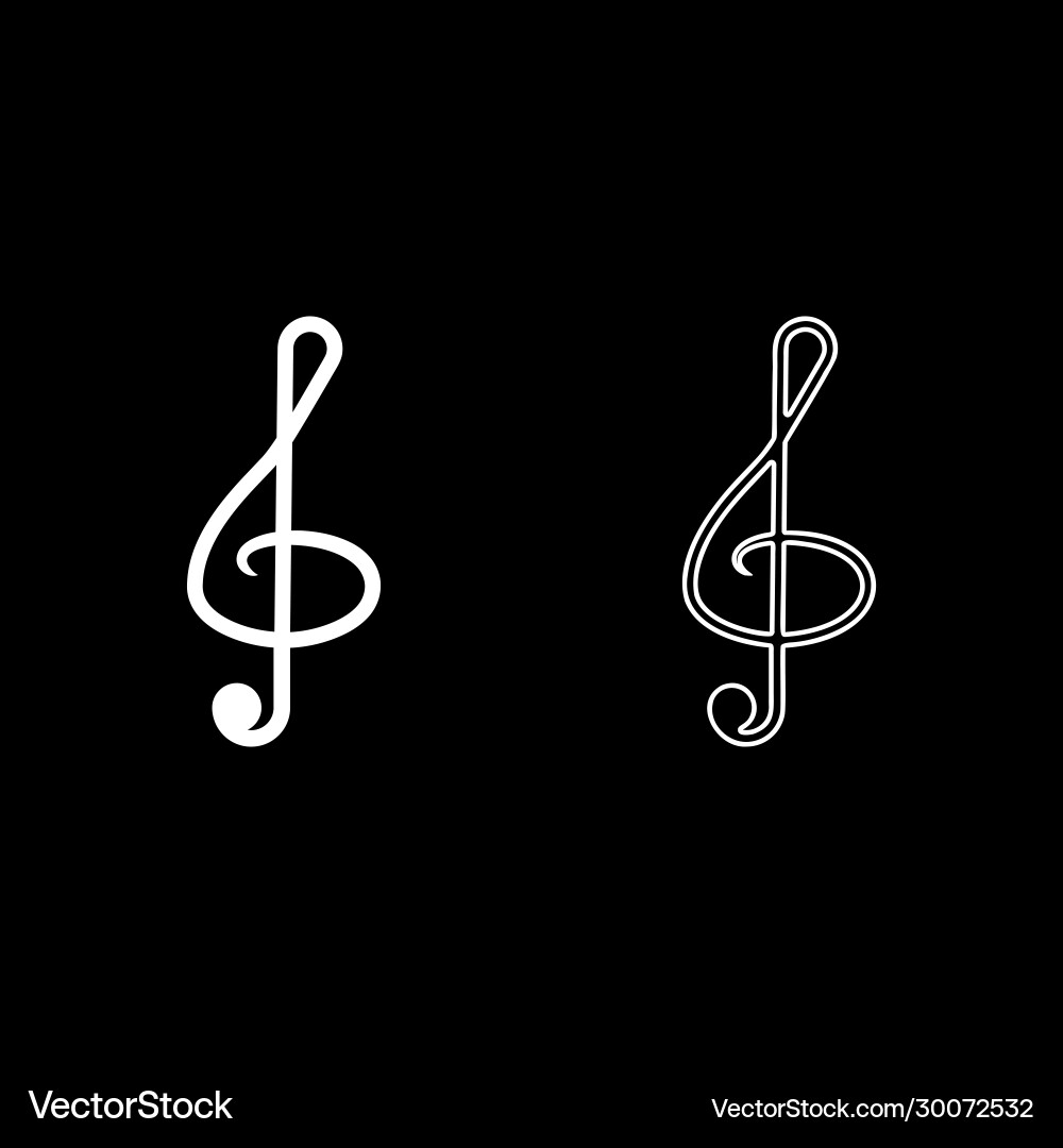 Treble clef icon outline set white color flat Vector Image