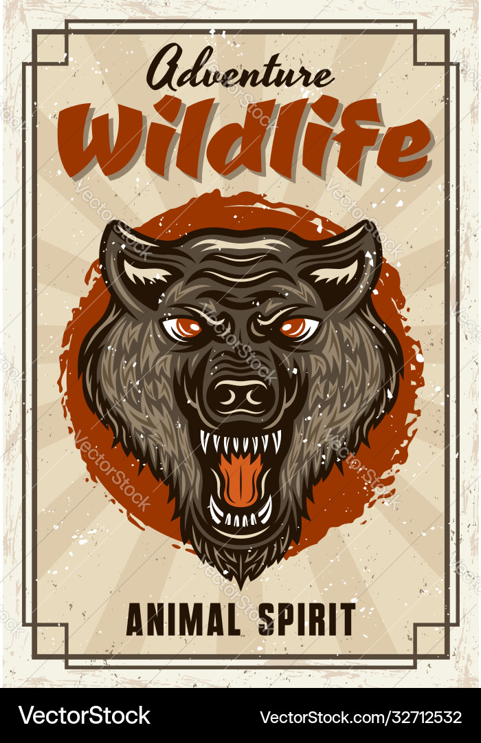 Wild animal decorative poster with wolf Royalty Free Vector