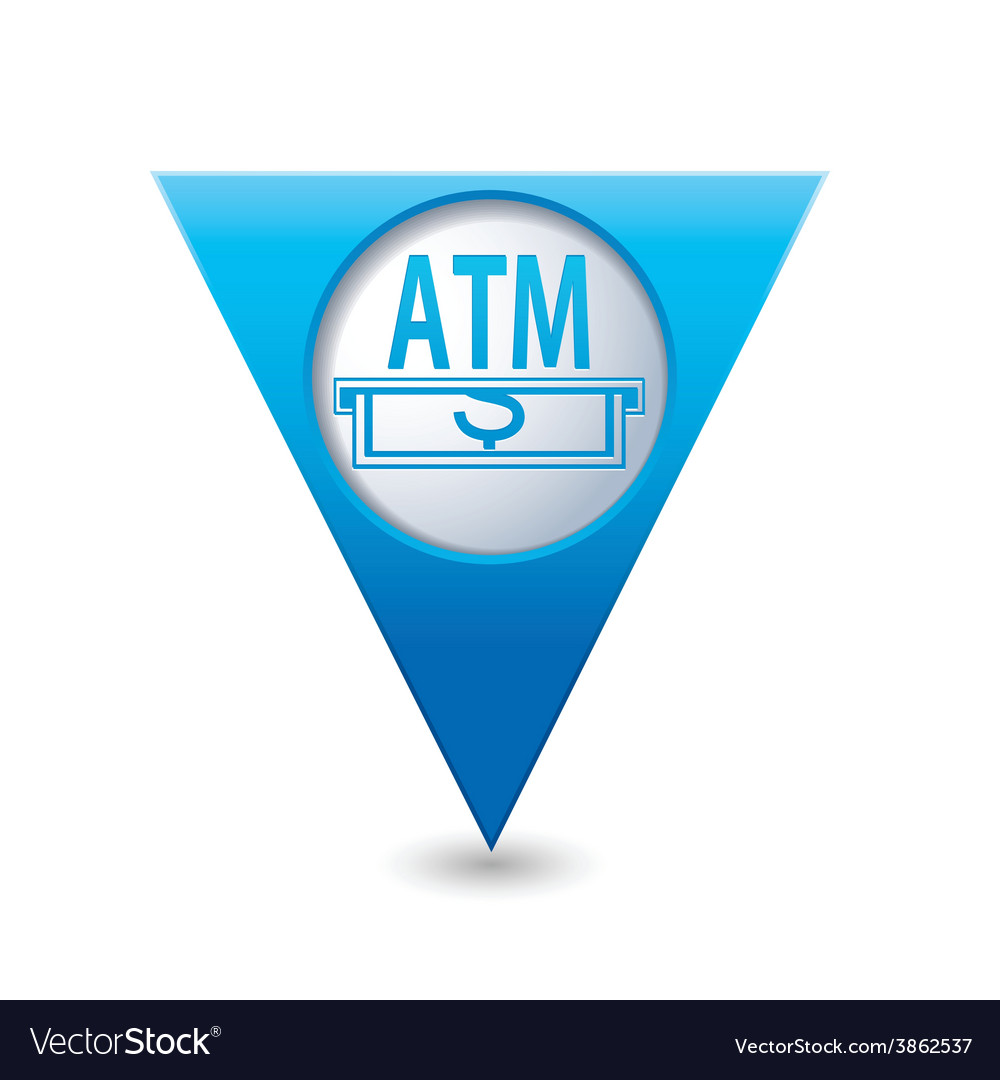 Atm blue triangular map pointer Royalty Free Vector Image