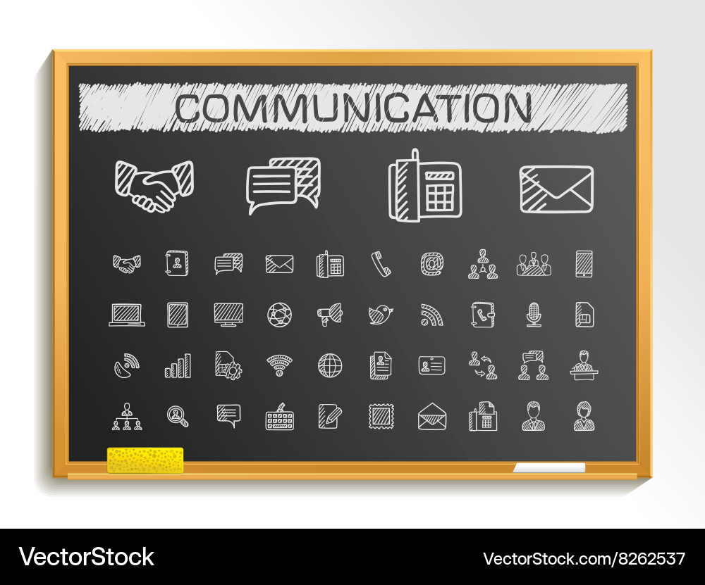 Communication hand drawing line icons chalk Vector Image