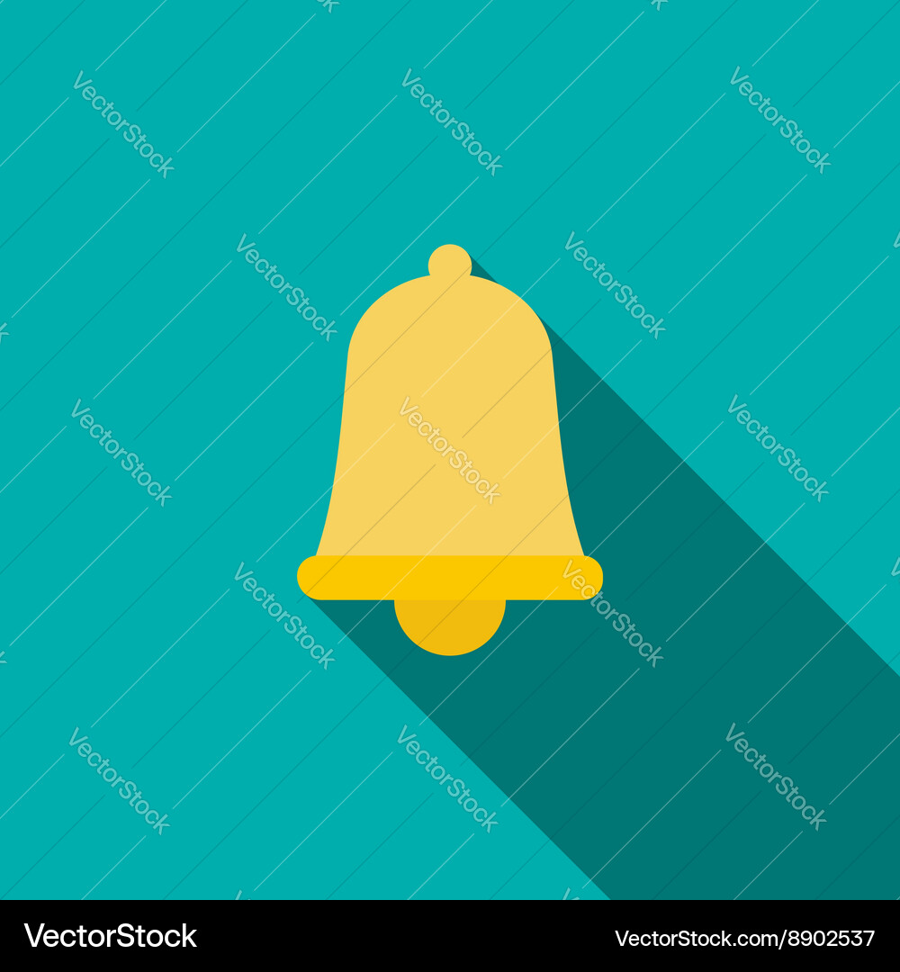 Golden bell icon in flat style Royalty Free Vector Image