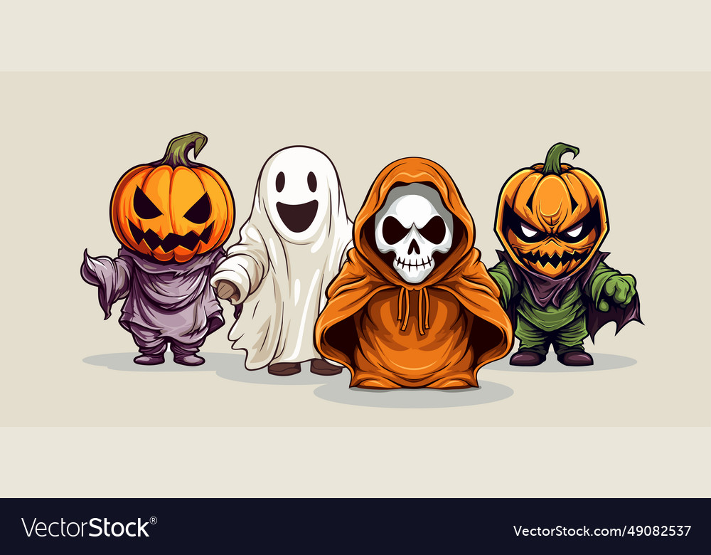 Halloween with ghost pumpkin and dracula Vector Image