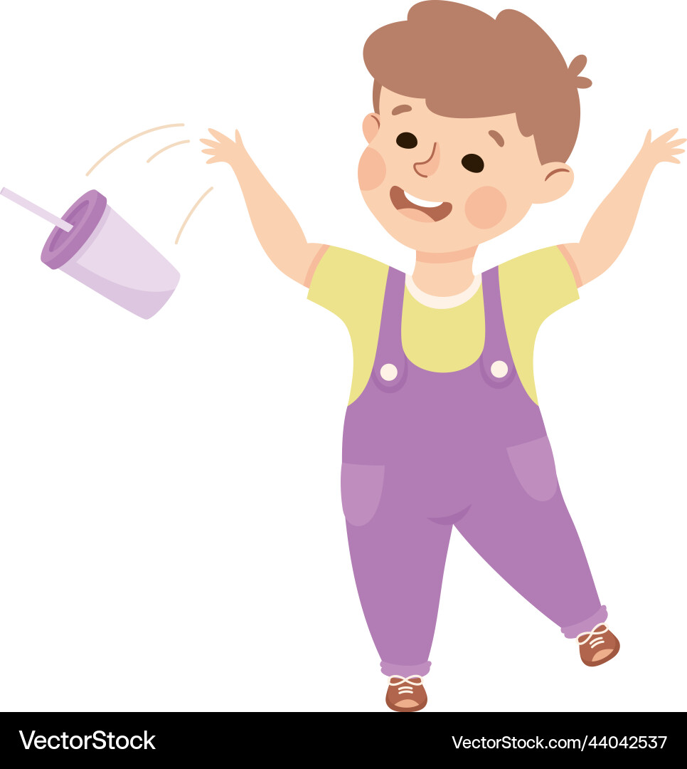 Little boy throwing cup in dustbin collecting Vector Image