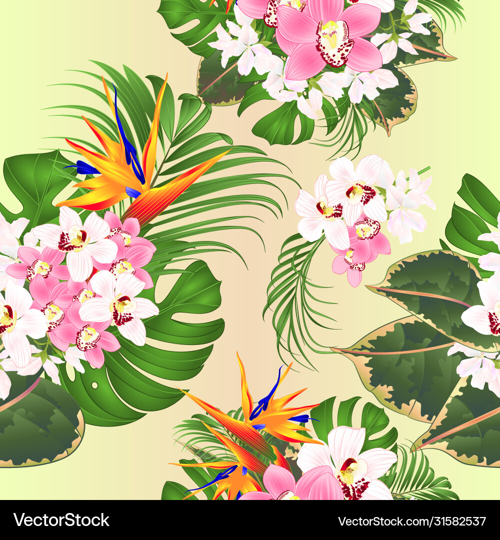 Seamless texture bouquet with tropical flowers Vector Image
