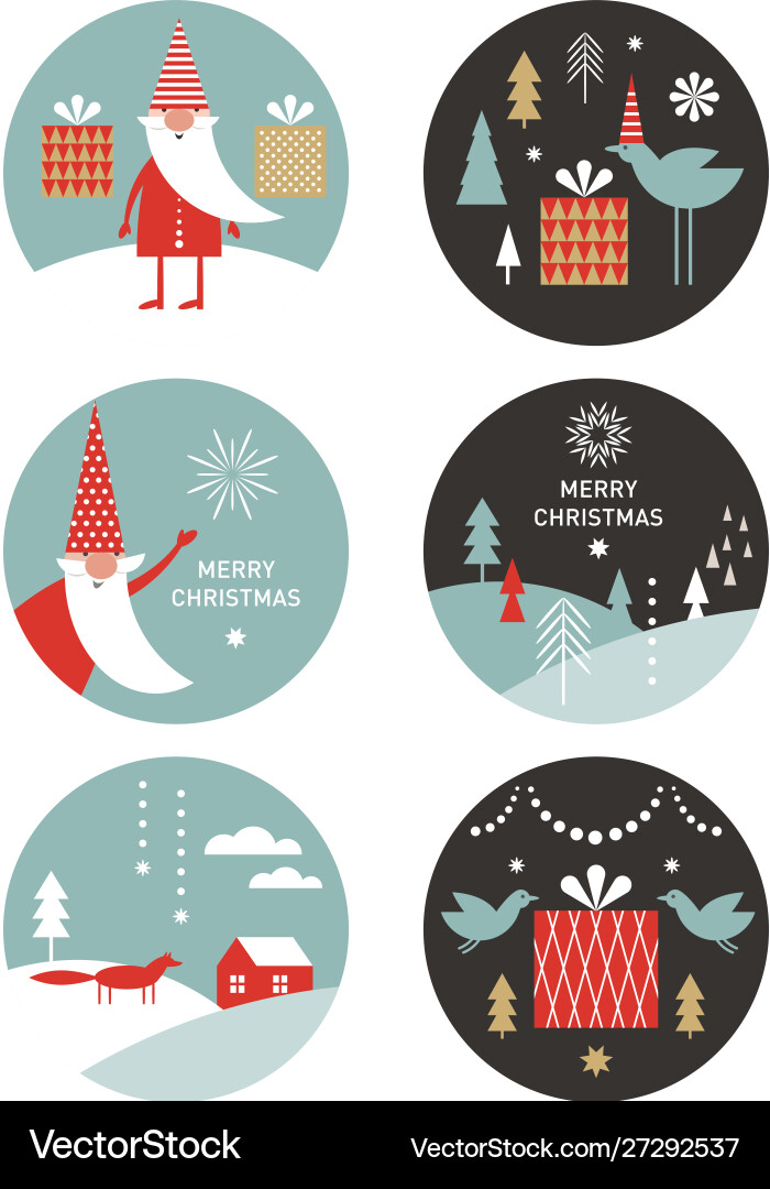 Set round label with winter and christmas illus Vector Image