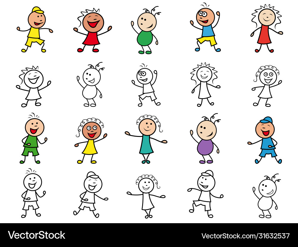Set twenty cartoon cheerful characters Royalty Free Vector
