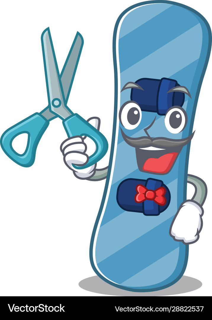 Smiley funny barber snowboard cartoon character Vector Image