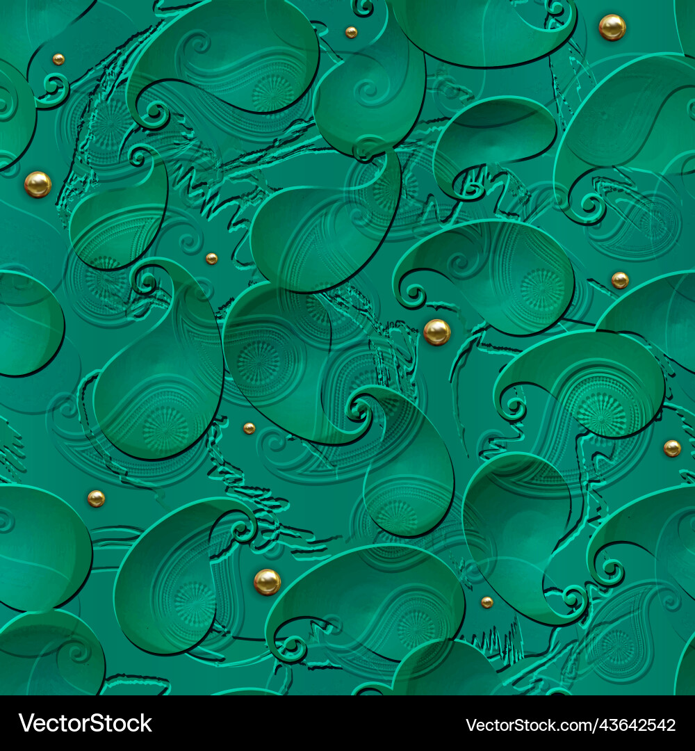 3d textured floral paisley green seamless pattern Vector Image