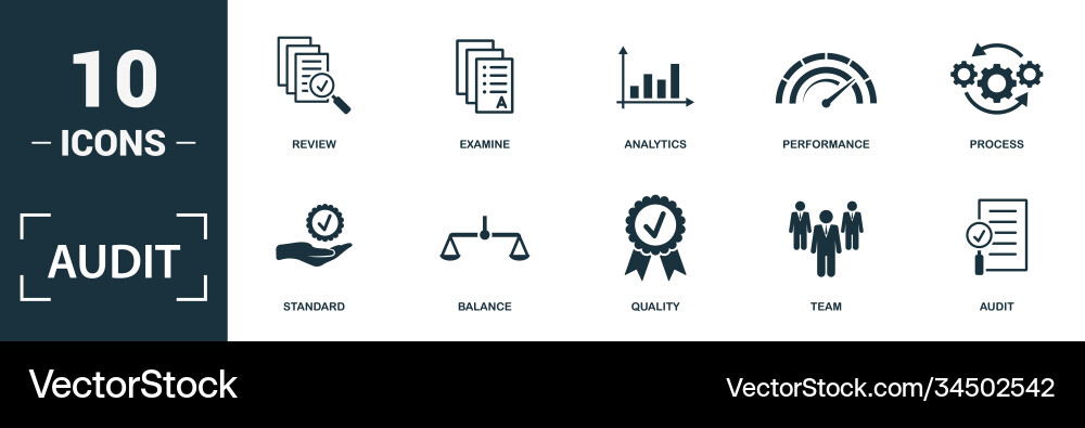 Audit icon set monochrome sign collection with Vector Image