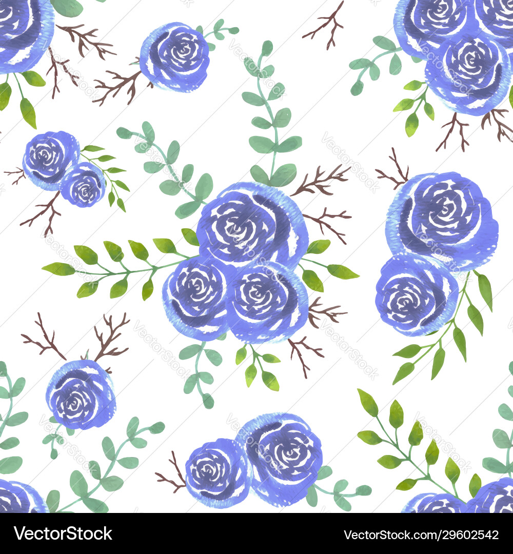 Blue watercolor roses seamless background Vector Image