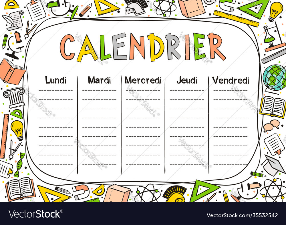 French kids template a school schedule for 5 Vector Image