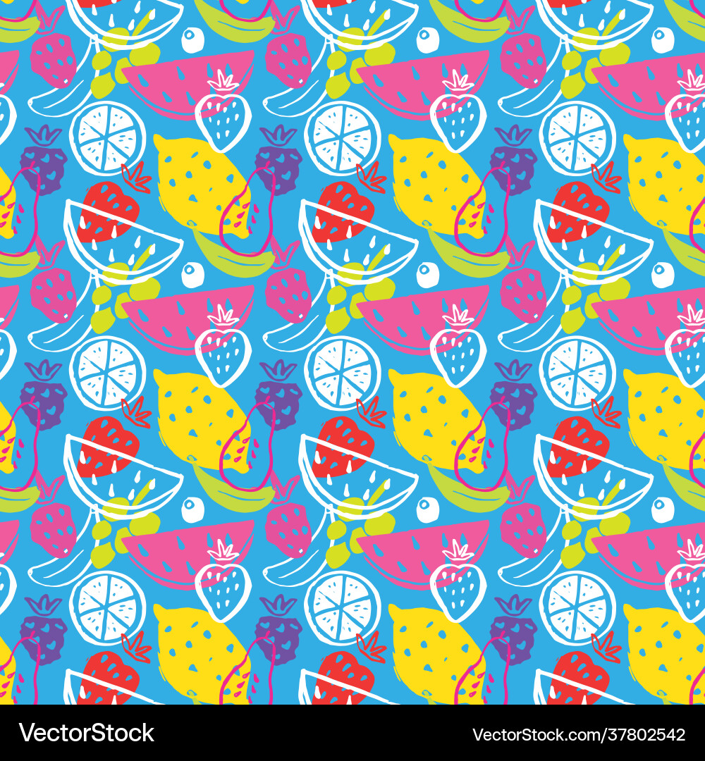 Fruit seamless pattern collection juicy fruits Vector Image