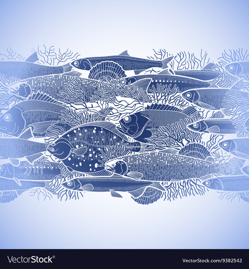 Graphic ocean fish border Royalty Free Vector Image