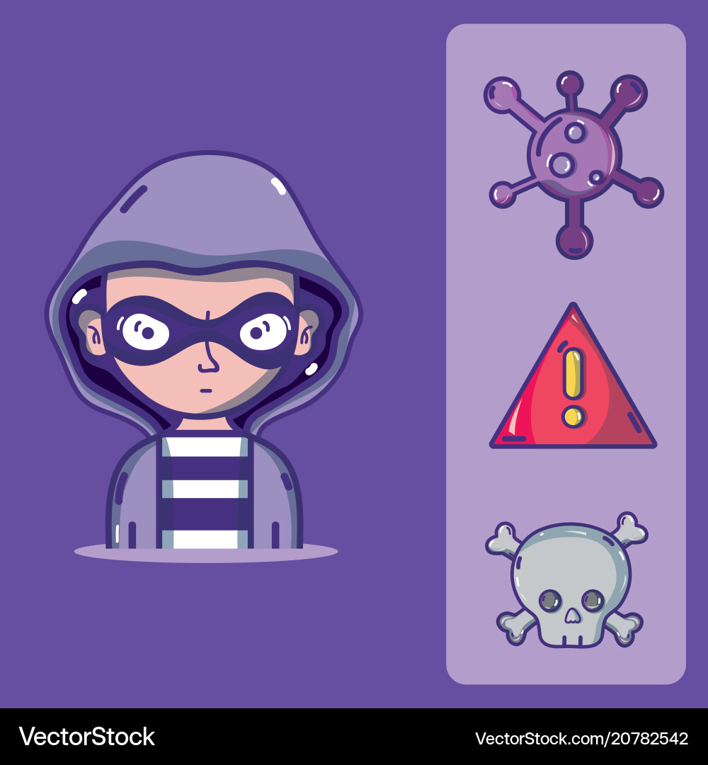 Hacker with cybercrimes and virus symbols Vector Image