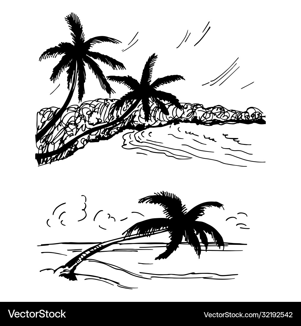 Hand drawn landscapes with palm trees sketch Vector Image