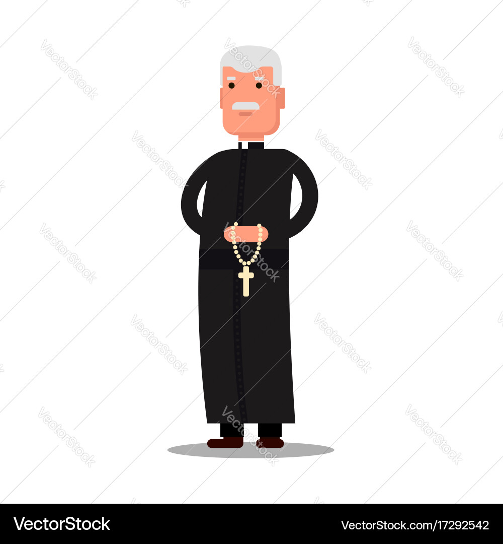 Pastor character standing with cross isolated Vector Image