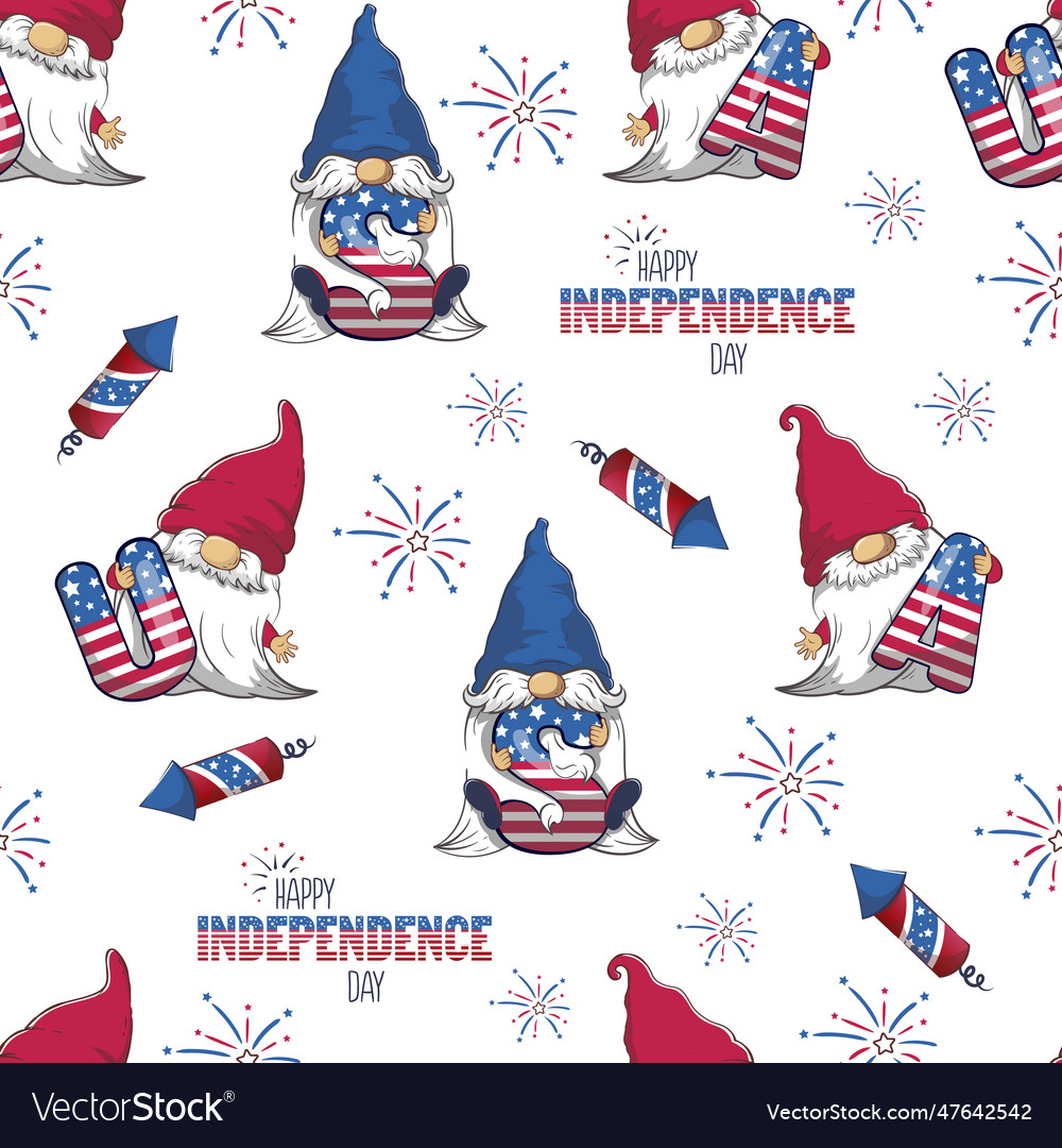 Seamless pattern with patriotic adorable gnomes Vector Image