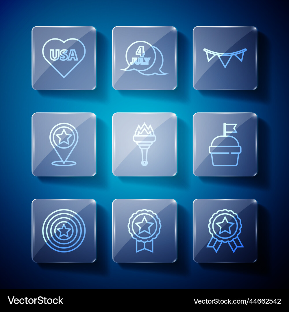 Set line american star shield medal Royalty Free Vector