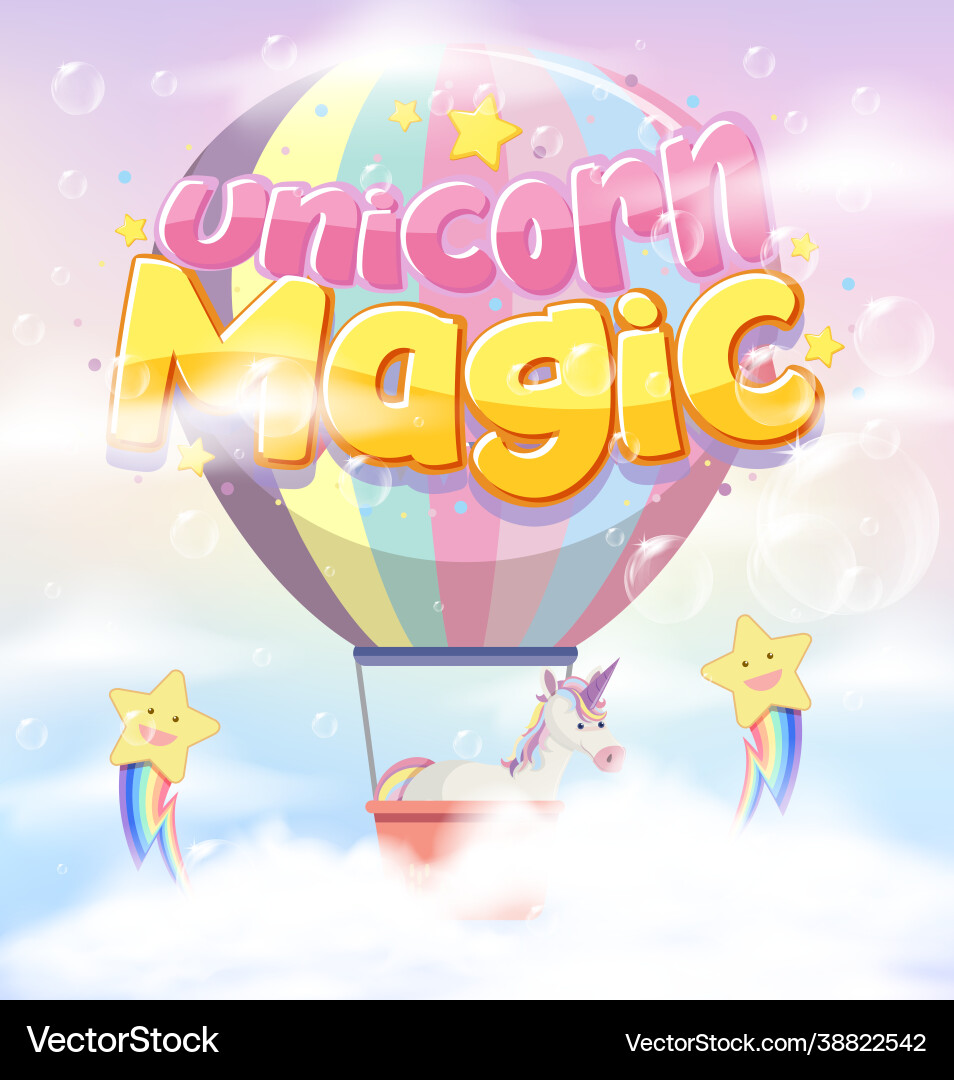 Unicorn magic font with balloon on pastel Vector Image