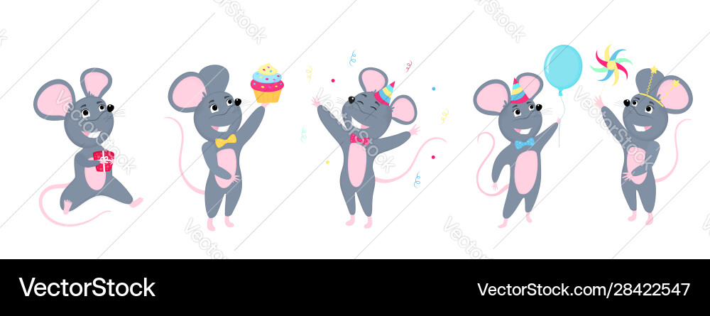 A set mice little mouse rats celebrate Royalty Free Vector