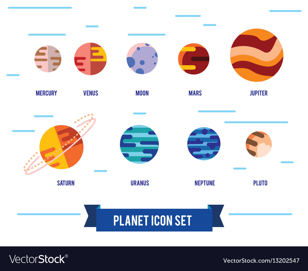 Flat icon set of solar system planets Royalty Free Vector