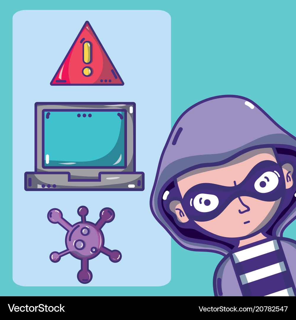 Hacker with cybercrimes and virus symbols Vector Image
