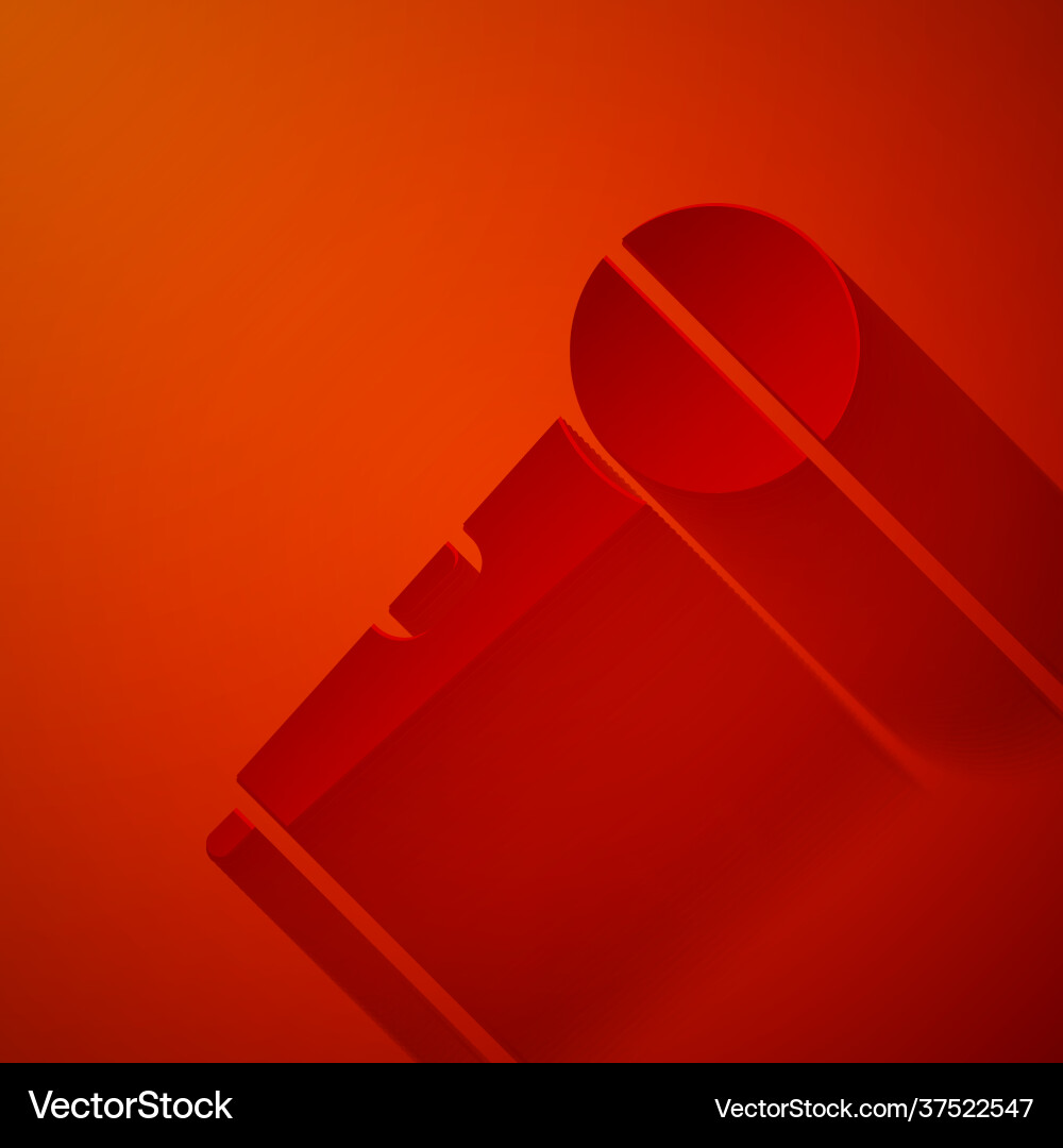 Paper cut microphone icon isolated on red Vector Image
