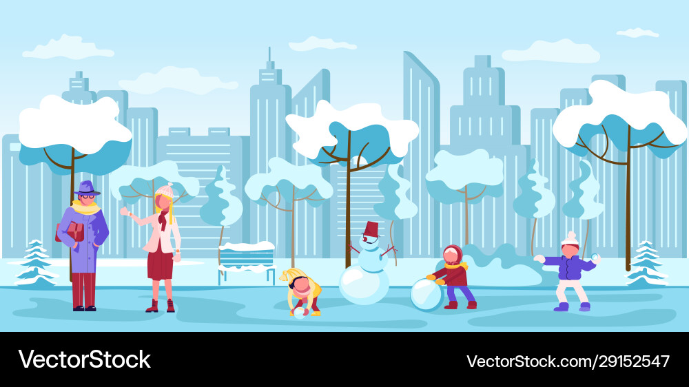 People walking in winter park Royalty Free Vector Image