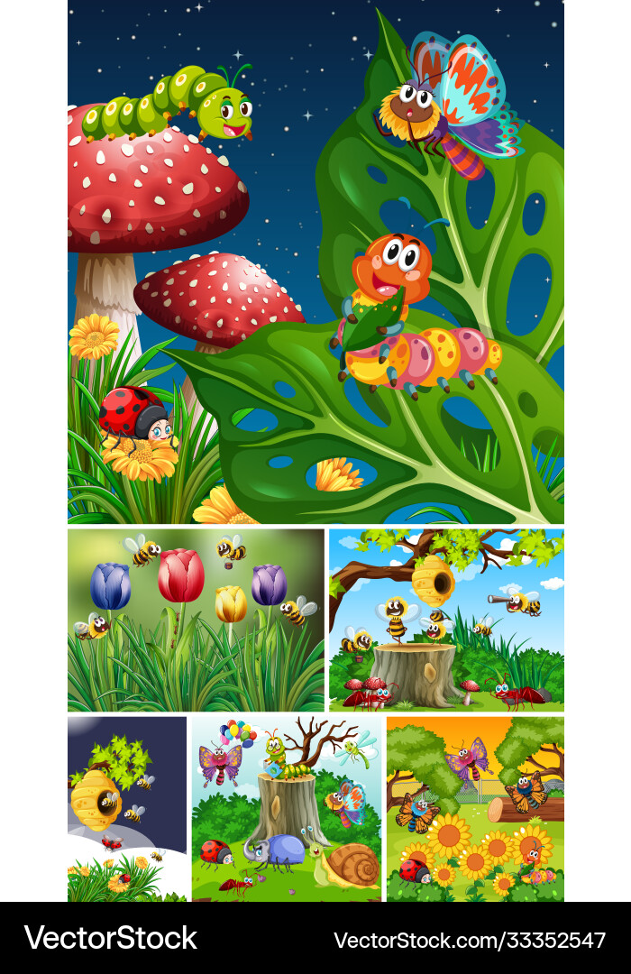 Set different insects living in garden Royalty Free Vector