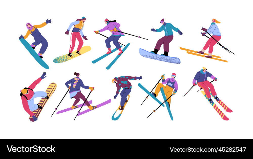 Ski snowboard people skier characters fall snow Vector Image