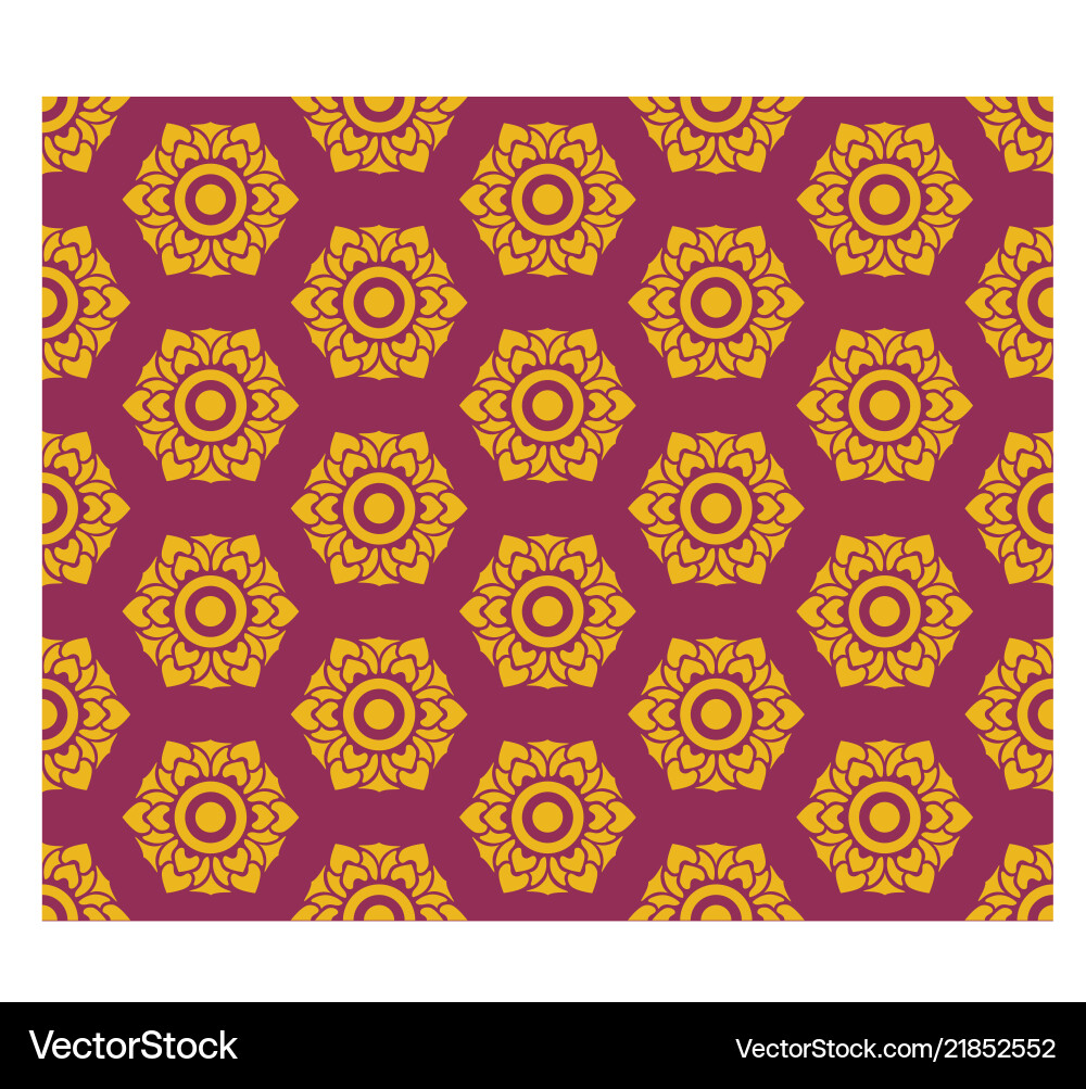 Golden thai floral pattern seamless on red Vector Image