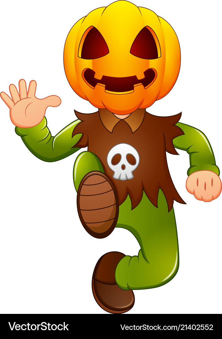 Happy kid wearing pumpkin mask Royalty Free Vector Image