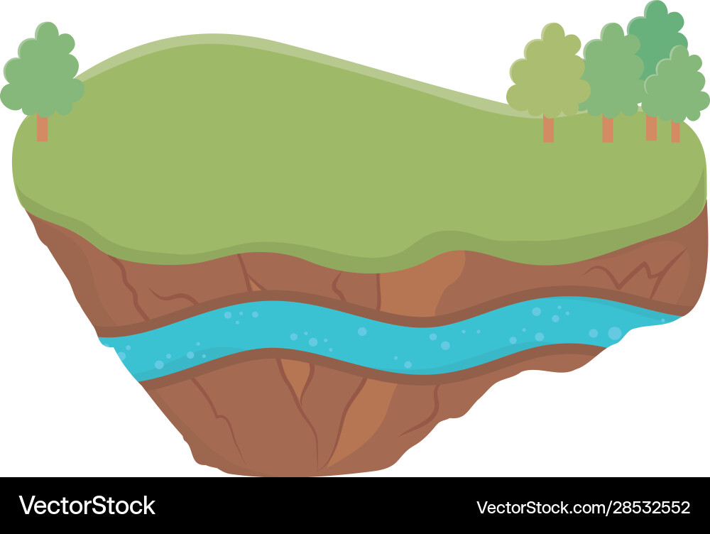 Landscape trees meadow soil layer water Royalty Free Vector