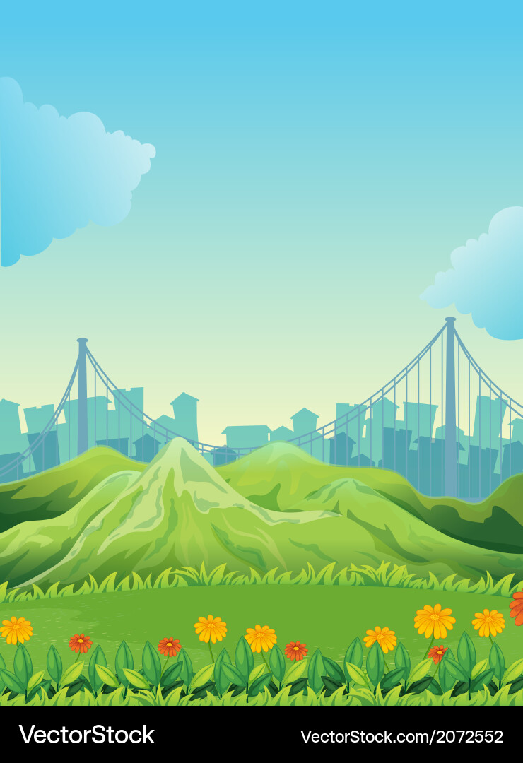 Mountains across tall buildings Royalty Free Vector Image