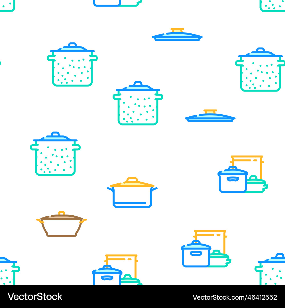 Pot kitchen food pan cooking seamless Royalty Free Vector