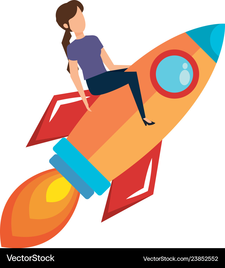 Woman flying in rocket start up Royalty Free Vector Image