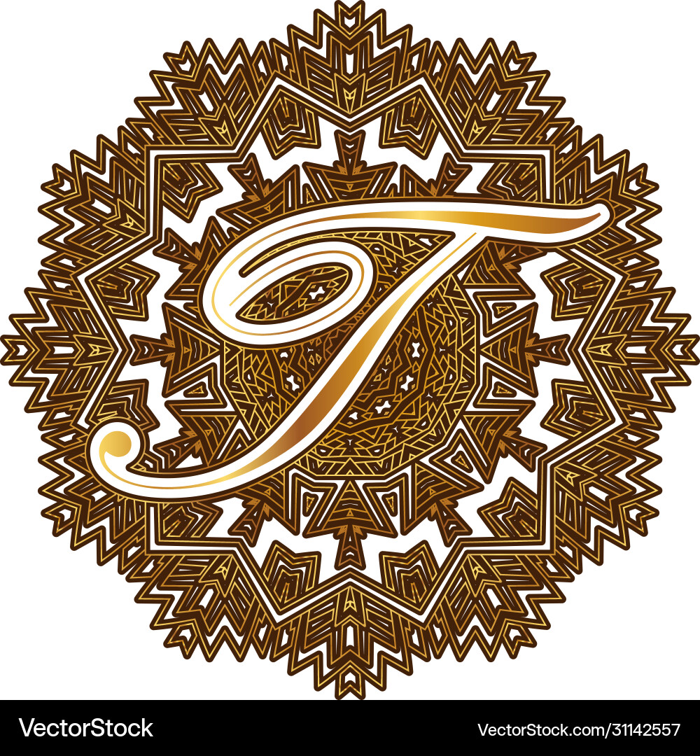 Capital letter t alphabet as a monogram Royalty Free Vector