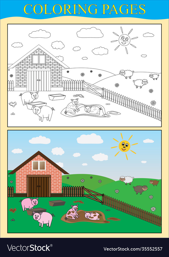 Coloring pages book farm animal pigs sheep Vector Image