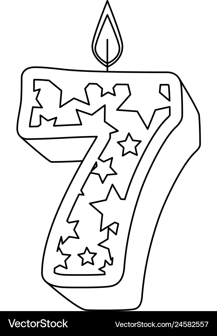 Cute number seven candle with stars pattern Vector Image